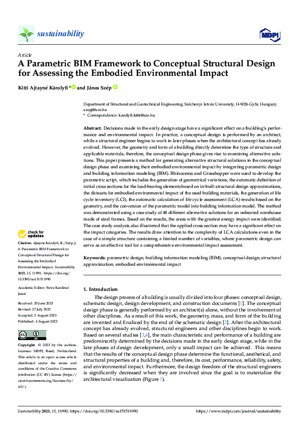 (PDF) A Parametric BIM Framework to Conceptual Structural Design for Assessing the Embodied ...