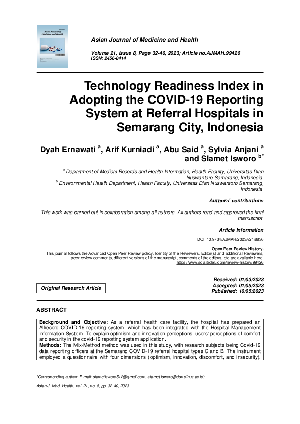 (PDF) Technology Readiness Index in Adopting the COVID-19 Reporting ...