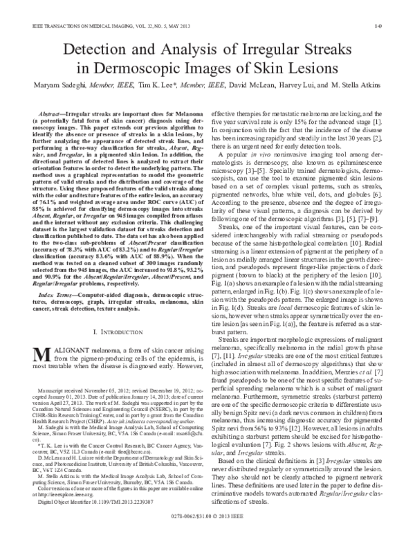 (PDF) Detection and Analysis of Irregular Streaks in Dermoscopic Images ...