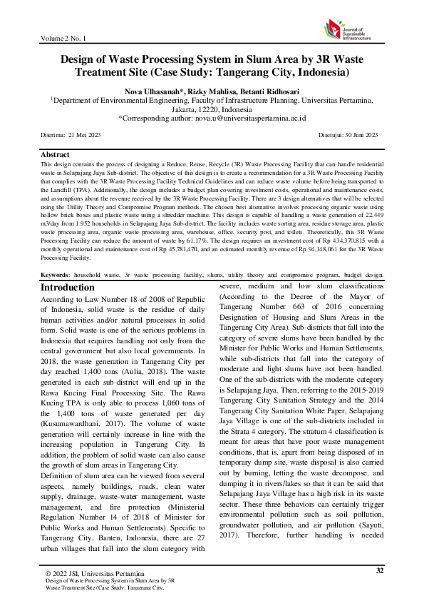 Design of Waste Processing System in Slum Area by 3R Waste Treatment ...