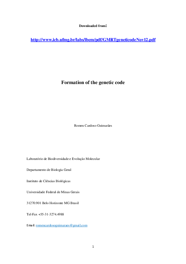 Pdf Formation Of The Genetic Code Romeu Guimaraes