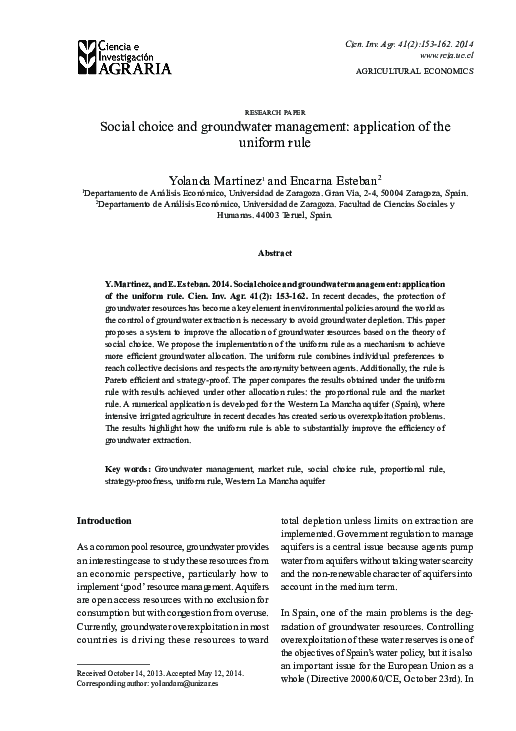 (PDF) Social choice and groundwater management: application of the ...