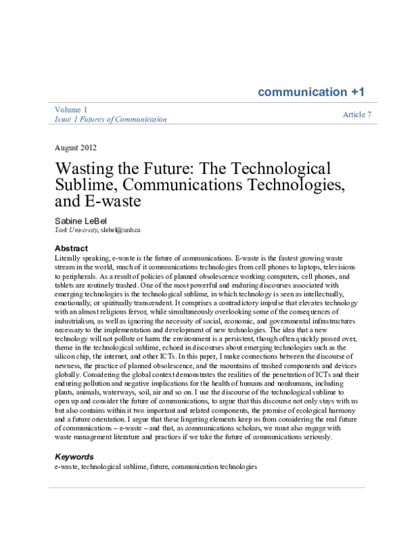 (PDF) Wasting the Future: The Technological Sublime, Communications ...