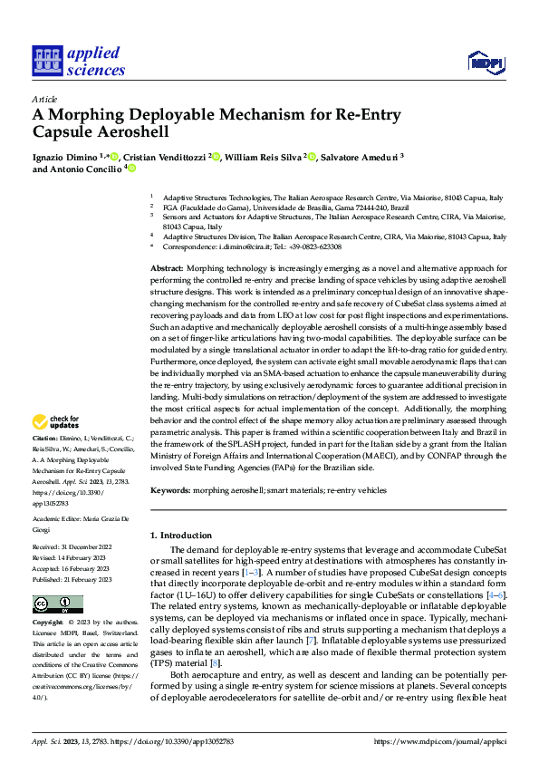 (PDF) A Morphing Deployable Mechanism for Re-Entry Capsule Aeroshell