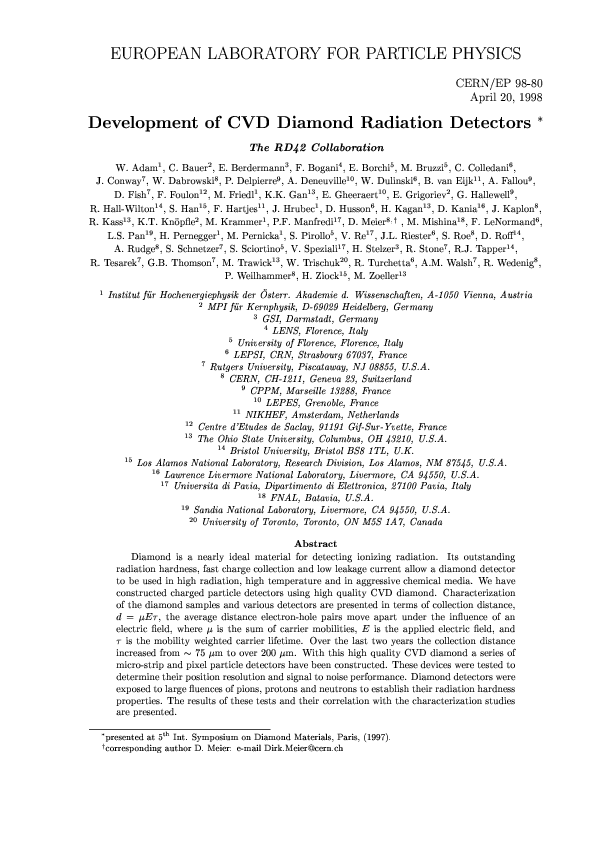 (PDF) Development Of CVD Diamond Radiation Detectors