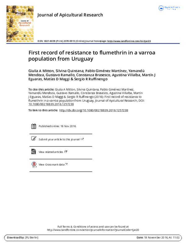 (PDF) First record of resistance to flumethrin in a varroa population ...