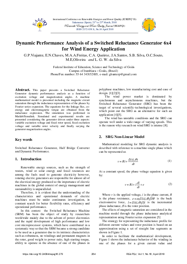 Pdf Dynamic Performance Analysis Of A Switched Reluctance Generator 6x4 For Wind Energy