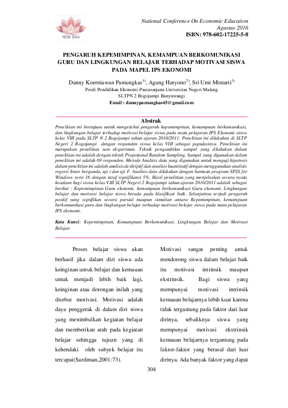 (PDF) Pengaruh Kepemimpinan, Kemampuan Berkomunikasi Guru Dan Lingkungan Belajar Terhadap ...