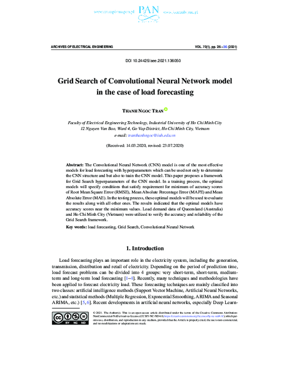(PDF) Grid Search of Convolutional Neural Network model in the case of load forecasting