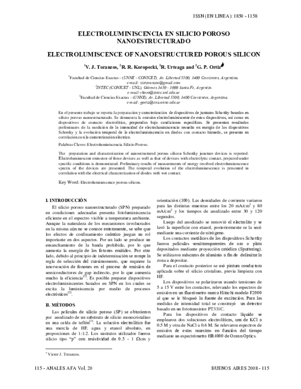 (PDF) Electroluminiscencia en Silicio Poroso Nanoestructurado