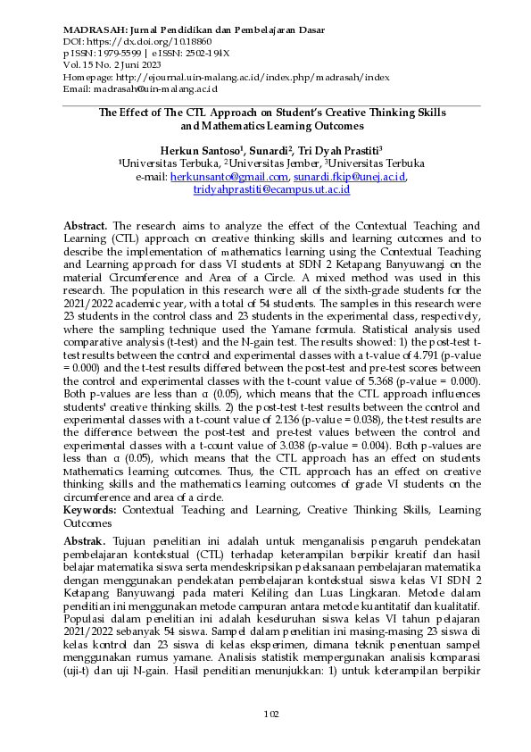 (PDF) The Effect of The CTL Approach on Student’s Creative Thinking ...