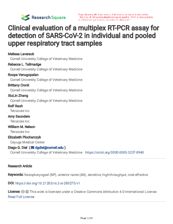 Pdf Clinical Evaluation Of A Multiplex Rt Pcr Assay For Detection Of