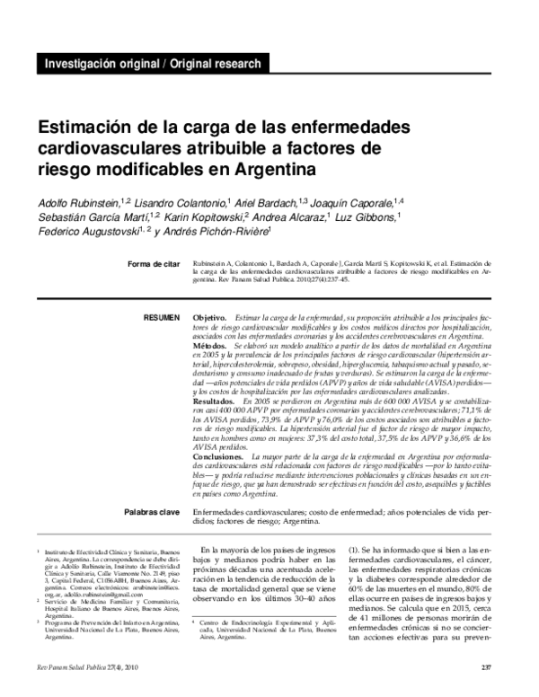 (PDF) Estimación de la carga de las enfermedades cardiovasculares ...