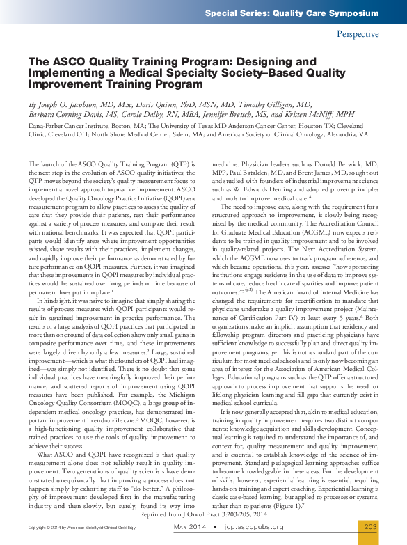 (PDF) The ASCO Quality Training Program: Designing and Implementing a ...