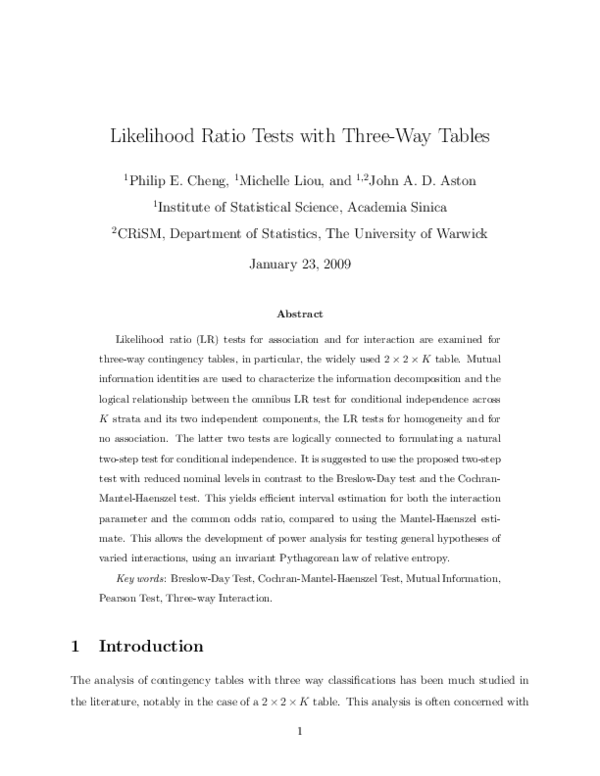 (PDF) Likelihood Ratio Tests With Three-Way Tables