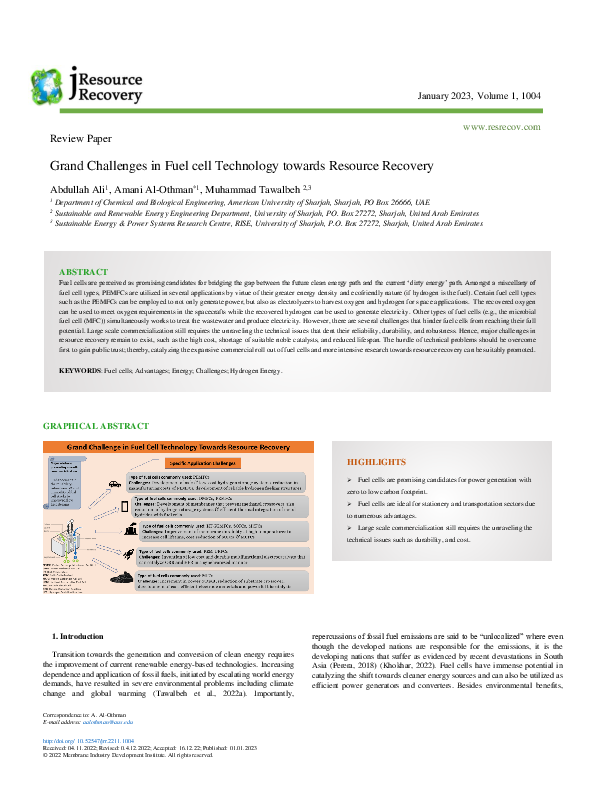 Pdf Grand Challenges In Fuel Cell Technology Towards Resource Recovery