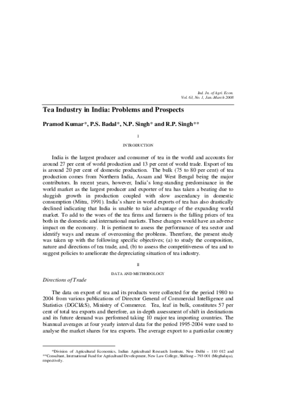 (PDF) Tea Industry in India: Problems and Prospects