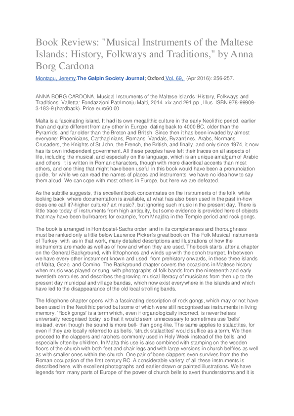 (PDF) Review of Anna Borg Cardona 'Musical Instruments of the Maltese ...