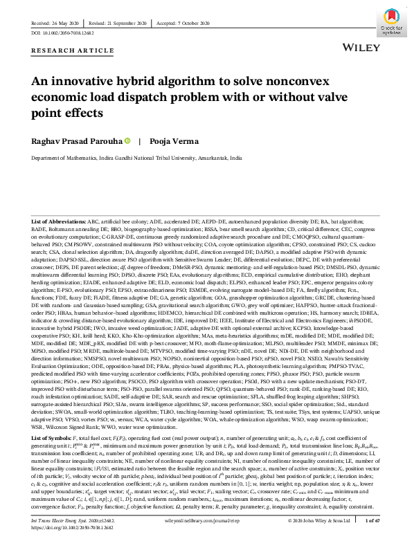 (PDF) An innovative hybrid algorithm to solve nonconvex economic load dispatch problem with or ...