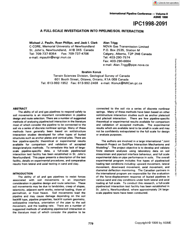 (PDF) A Full-Scale Investigation Into Pipeline/Soil Interaction