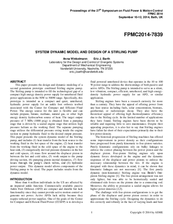 (PDF) System Dynamic Model and Design of a Stirling Pump