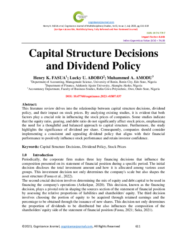 (PDF) Capital Structure Decisions and Dividend Policy