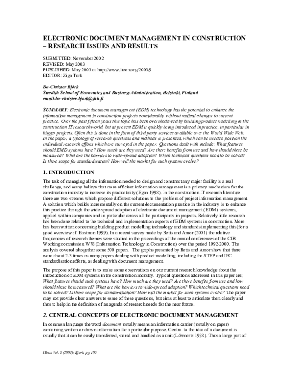 (PDF) Electronic document management in construction-research issues ...