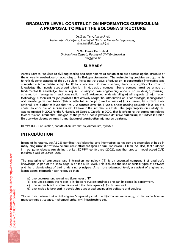 (PDF) Graduate level construction informatics curriculum: a proposal to ...