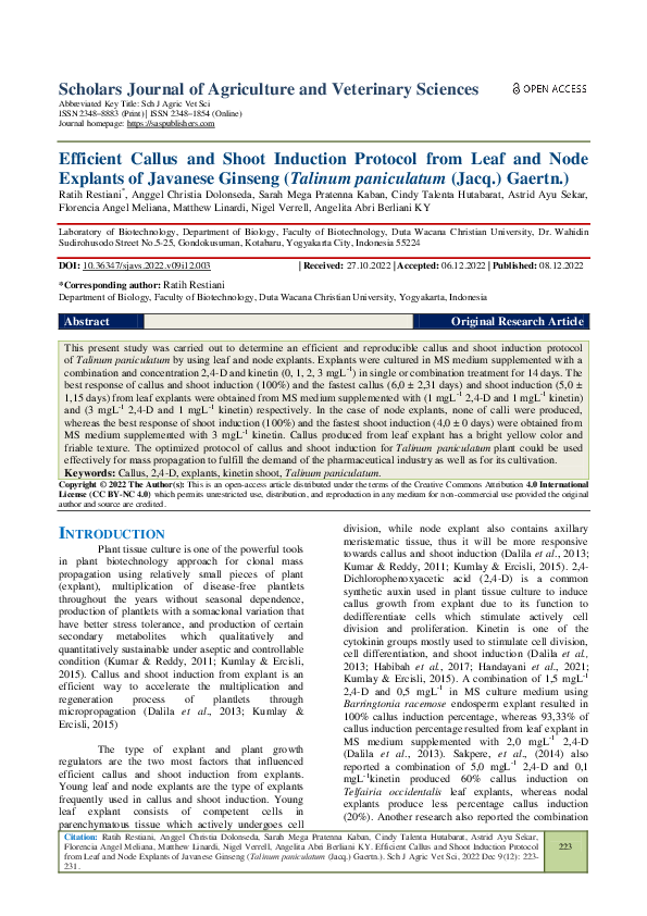 (PDF) Efficient Callus and Shoot Induction Protocol from Leaf and Node ...