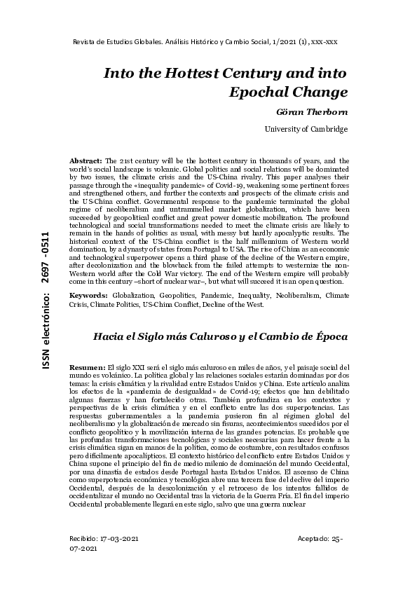 (DOC) Into the Hottest Century and into Epochal Change