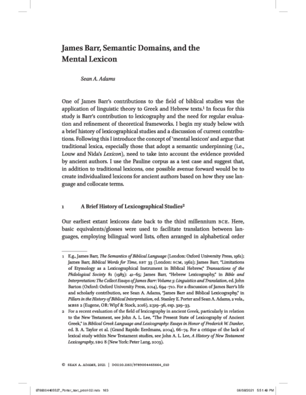 Pdf Sean Adams James Barr Semantic Domains
