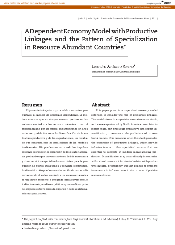 (PDF) Modelo de economía dependiente con eslabonamientos productivos y ...