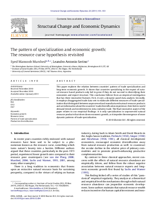 (PDF) The pattern of specialization and economic growth: The resource ...