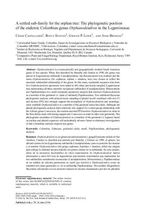 (PDF) A settled sub-family for the orphan tree: The phylogenetic ...