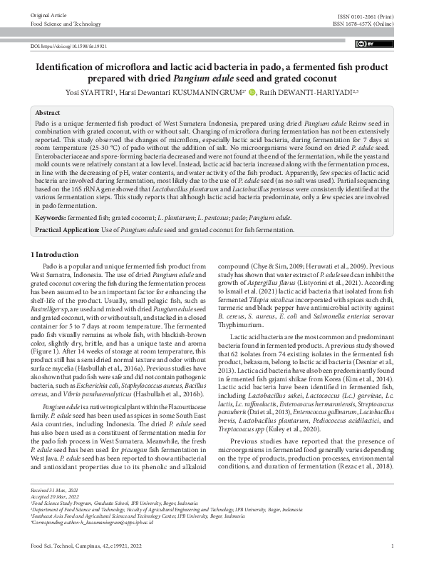 (PDF) Identification of microflora and lactic acid bacteria in pado, a ...