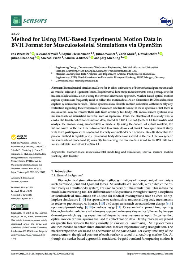 (PDF) Method for Using IMU-Based Experimental Motion Data in BVH Format for Musculoskeletal ...