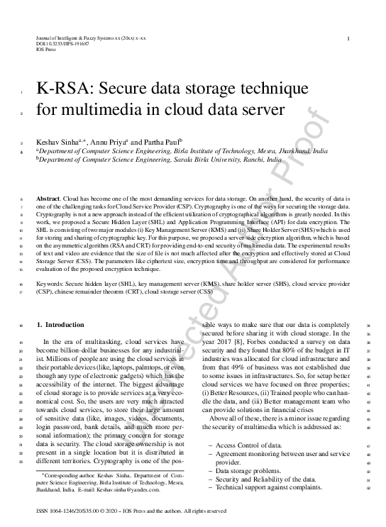 (PDF) K-RSA: Secure data storage technique for multimedia in cloud data server
