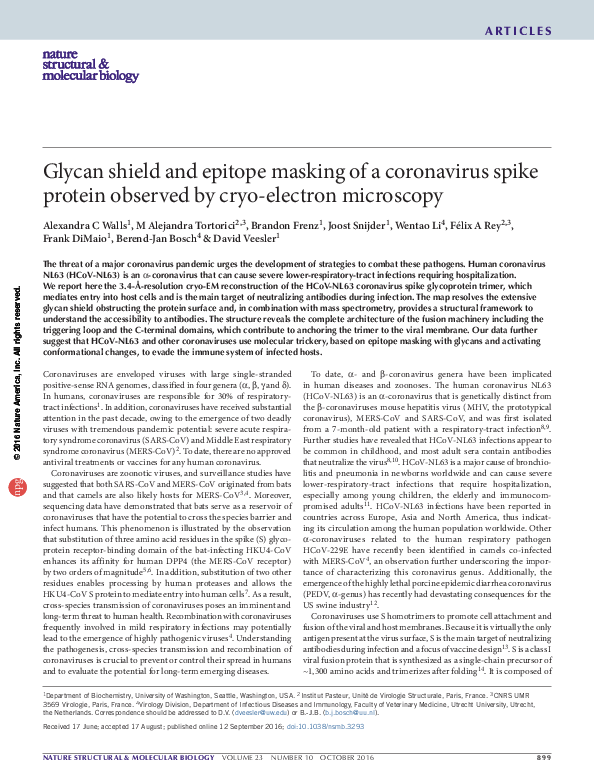 (PDF) Glycan shield and epitope masking of a coronavirus spike protein ...