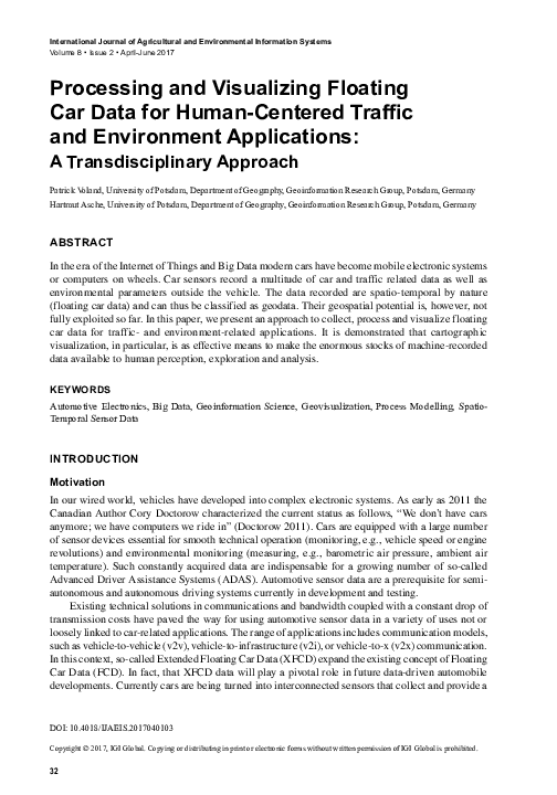Pdf Processing And Visualizing Floating Car Data For Human Centered Traffic And Environment