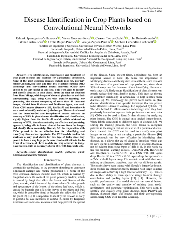 Pdf Disease Identification In Crop Plants Based On Convolutional Neural Networks