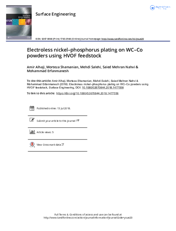 (PDF) Electroless nickel–phosphorus plating on WC–Co powders using HVOF ...