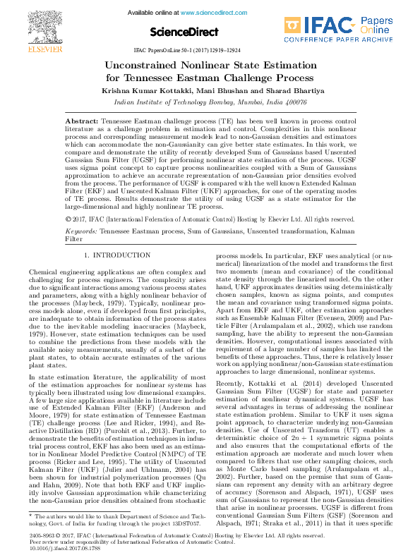 (PDF) Unconstrained Nonlinear State Estimation for Tennessee Eastman ...