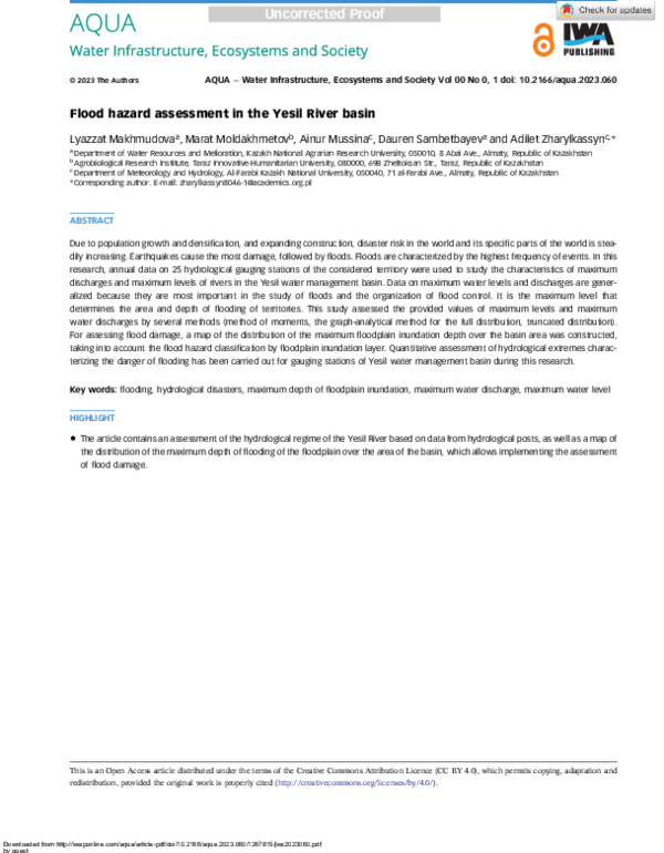 (PDF) Flood hazard assessment in the Yesil River basin