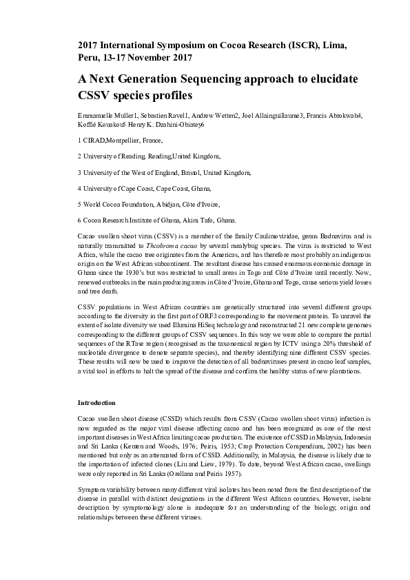 (PDF) A next generation sequencing approach to elucidate CSSV species ...