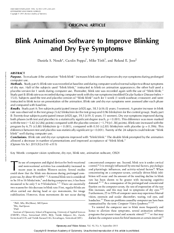 (PDF) Blink Animation Software to Improve Blinking and Dry Eye Symptoms