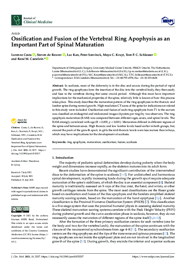 (PDF) Ossification and Fusion of the Vertebral Ring Apophysis as an ...