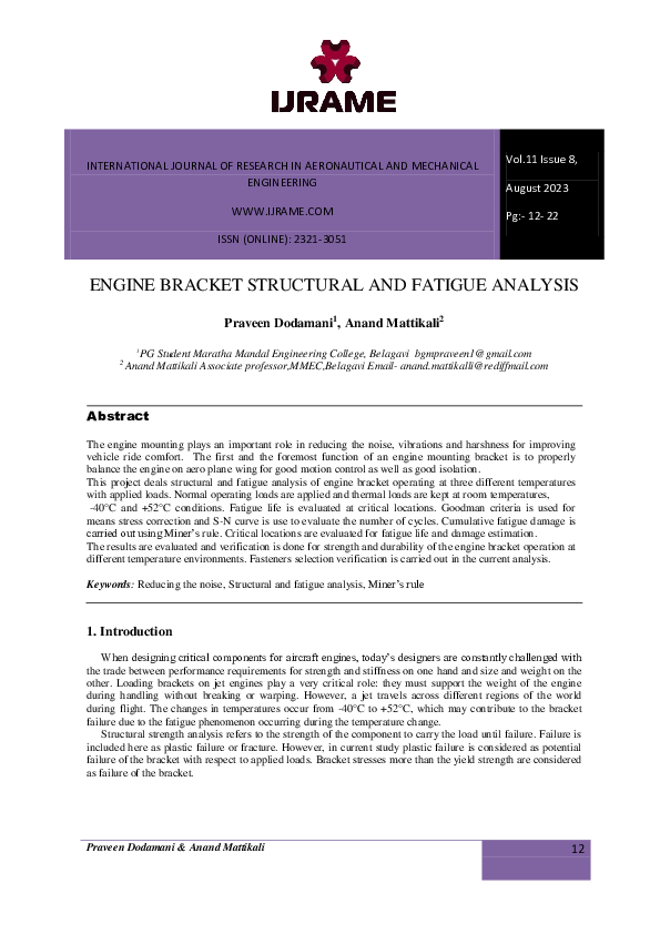 (PDF) ENGINE BRACKET STRUCTURAL AND FATIGUE ANALYSIS