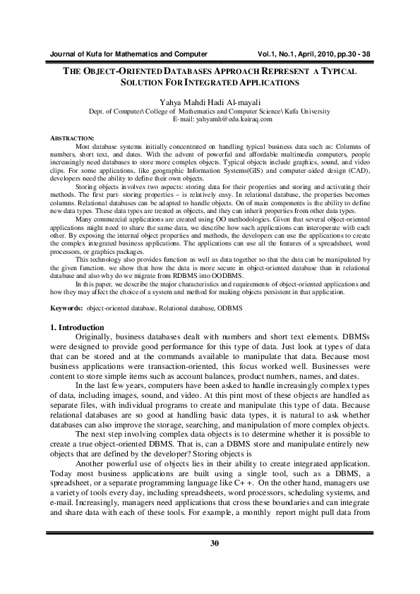 (PDF) The Object-Oriented Databases Approach Represent a Typical ...