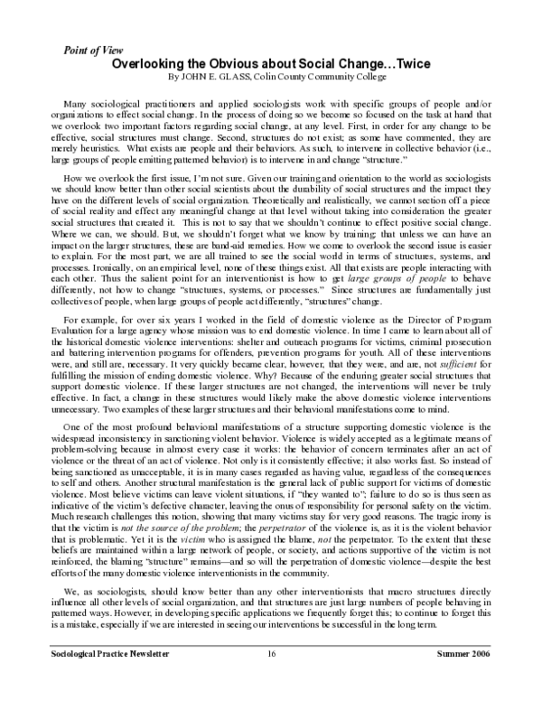 (PDF) Overlooking the Obvious about Social Change…Twice | John Glass ...