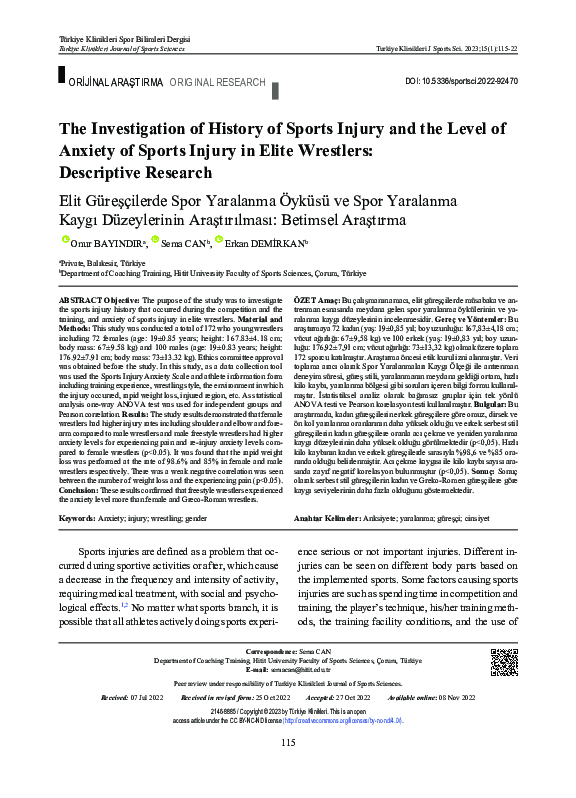 (PDF) The Investigation of History of Sports Injury and the Level of ...